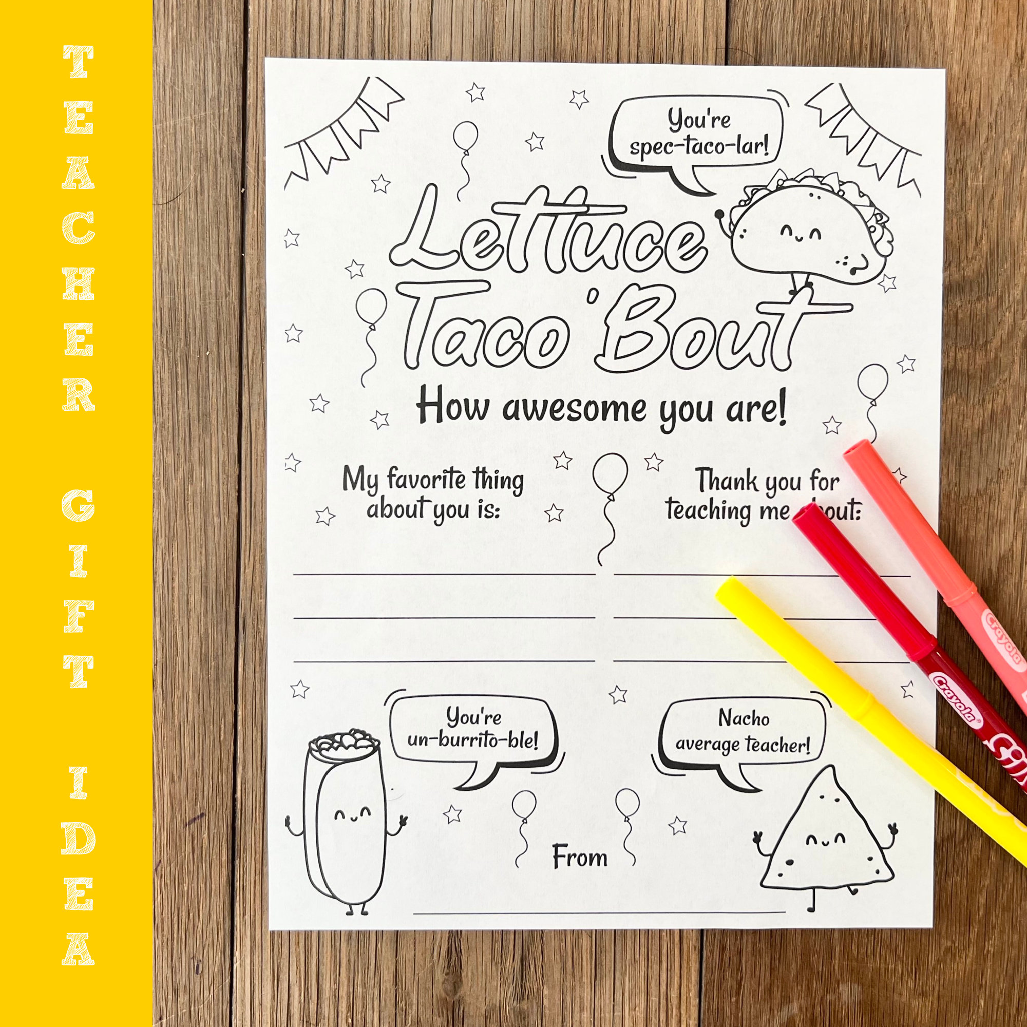 Printable Taco Teacher Appreciation Letter: Let's Taco Bout How Awesome ...