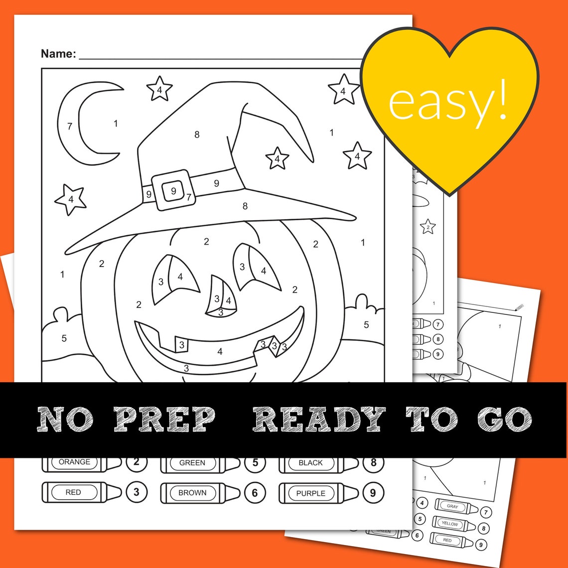 10 Halloween Color by Number Printables: Teach Numbers & - Etsy