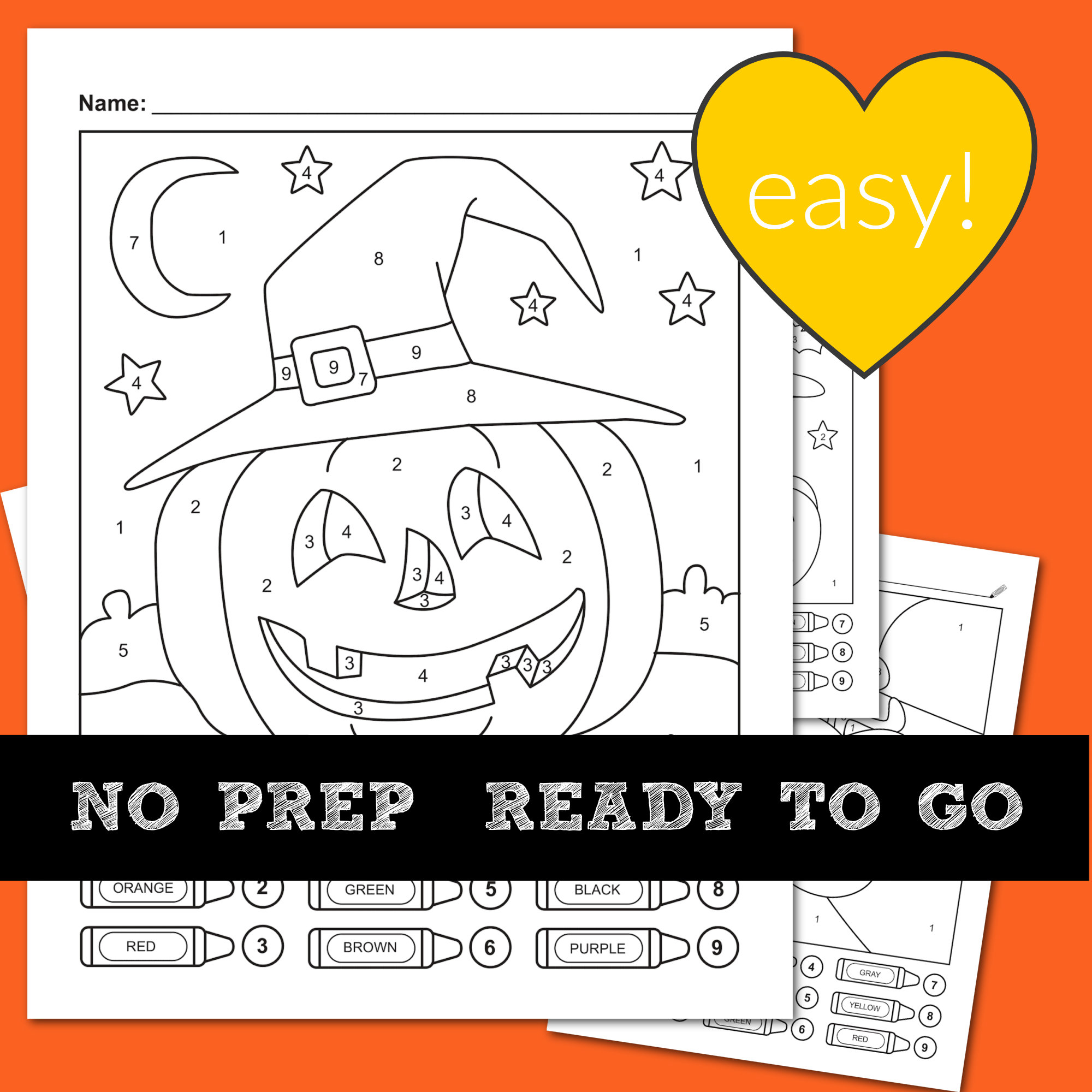 10 Halloween Color by Number Printables: Teach Numbers & | Etsy