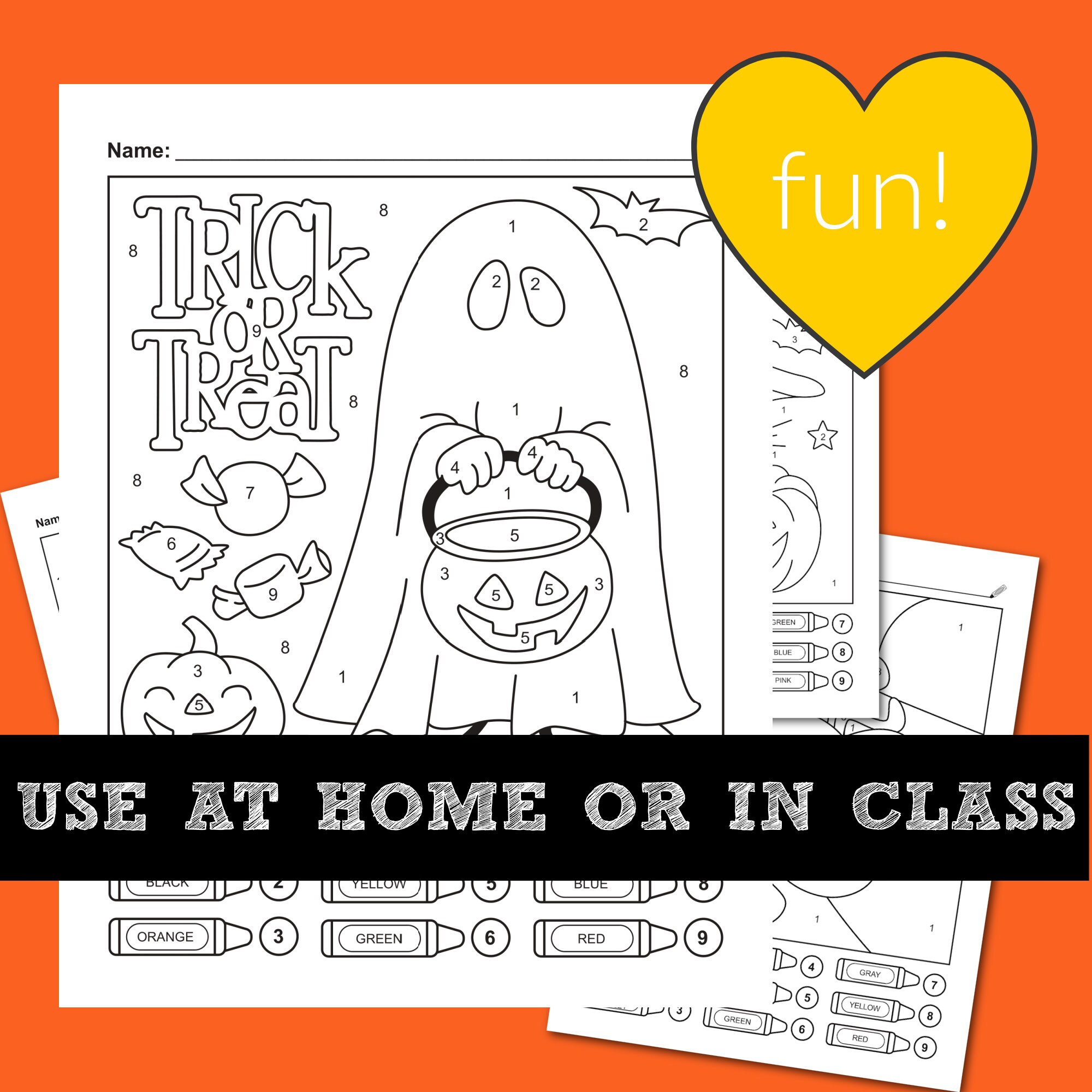 10 Halloween Color by Number Printables: Teach Numbers & - Etsy