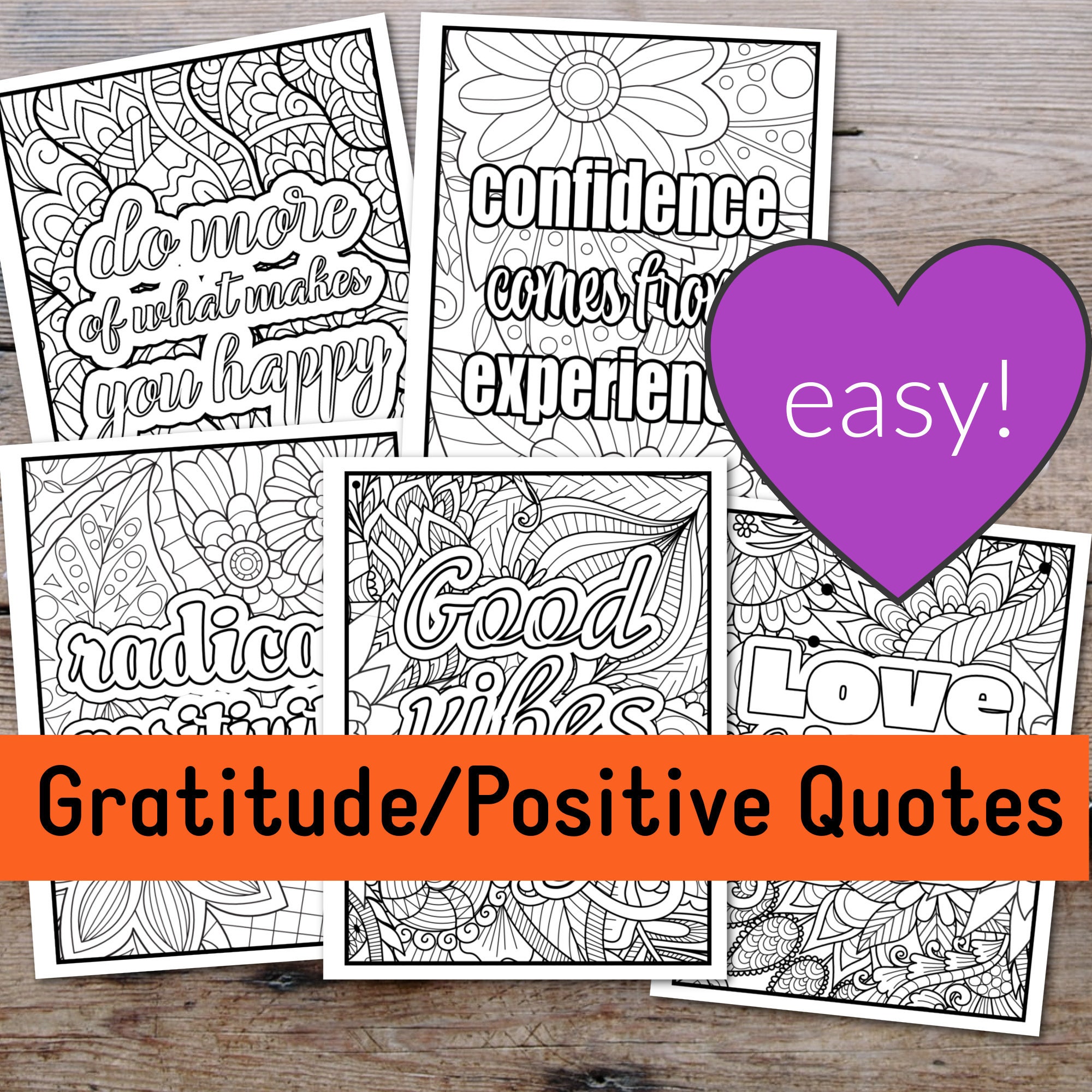 10 Gratitude & Positive Quotes Coloring Pages - Etsy