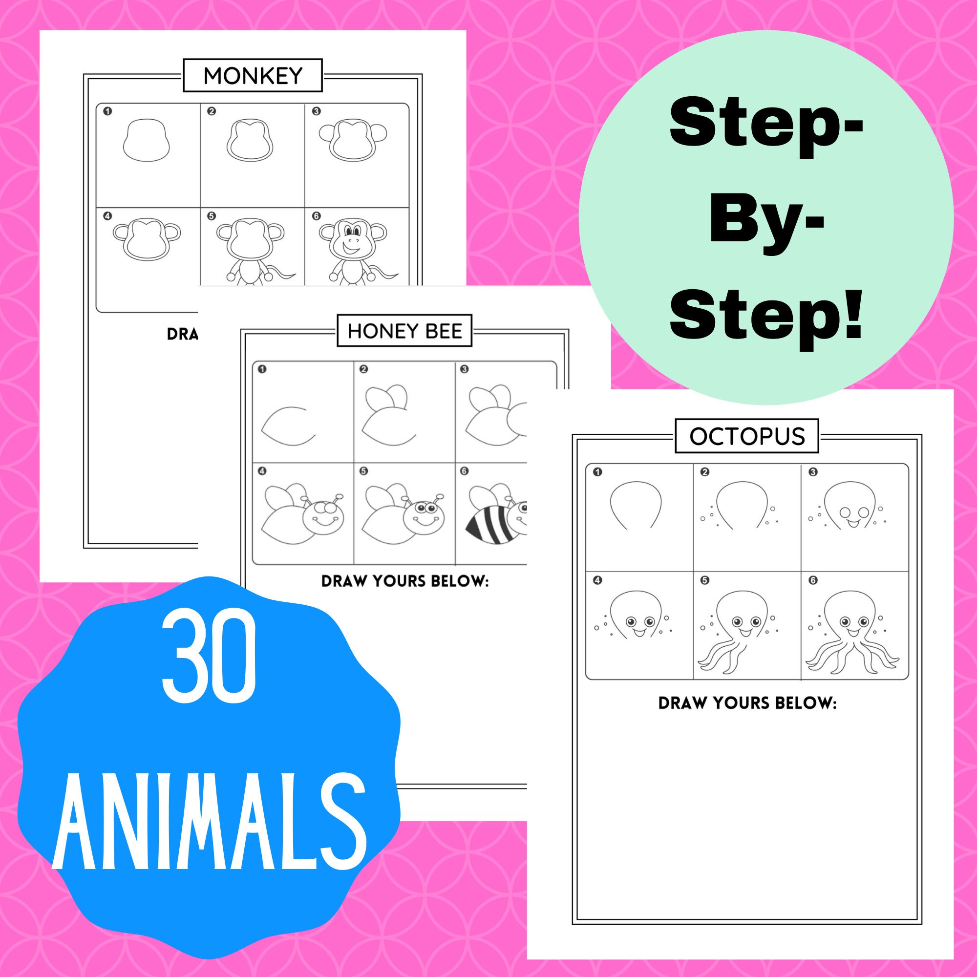 50 Learn to Draw Worksheets for Kids: Directed Drawing How to - Etsy