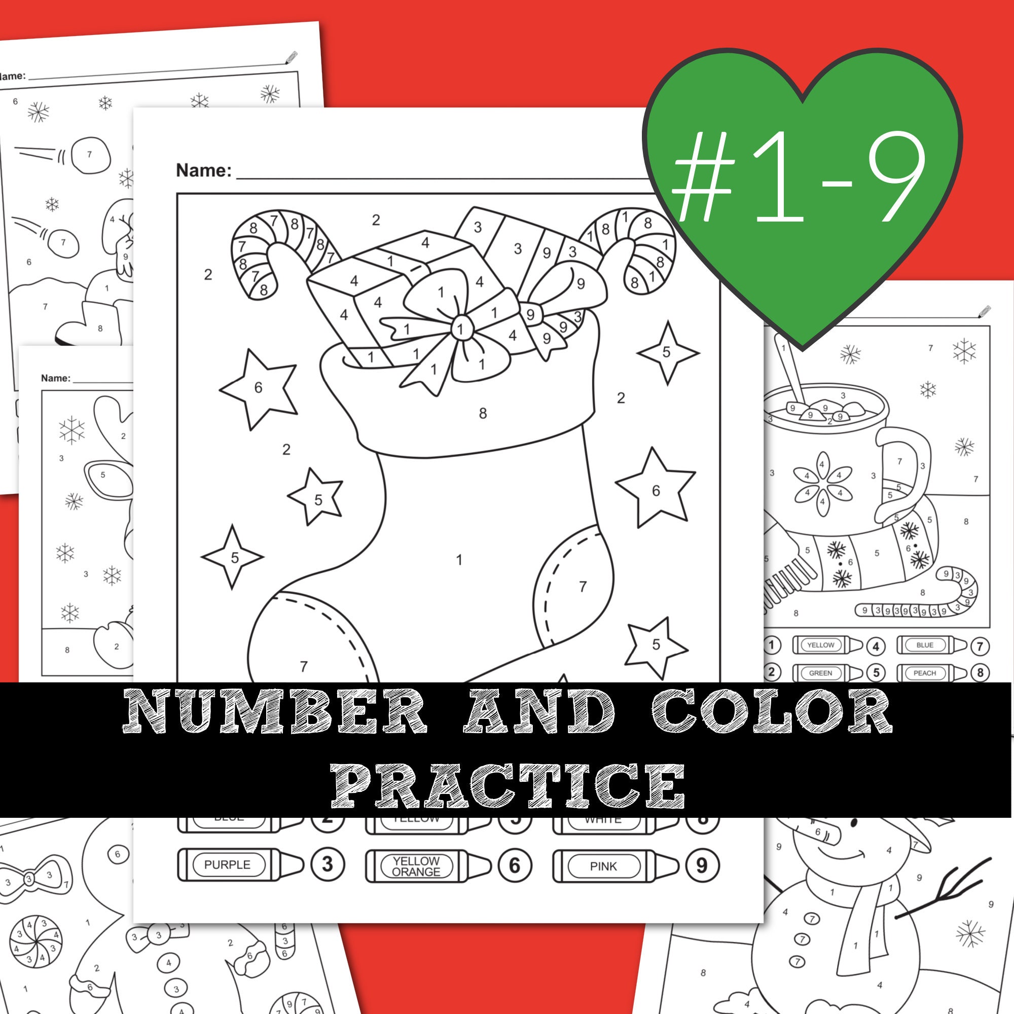 10 Winter & Christmas Color by Number Printables: Teach - Etsy