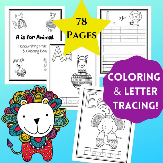 Animal Letter Tracing & Coloring Book: 78 Pages of Alphabet - Etsy