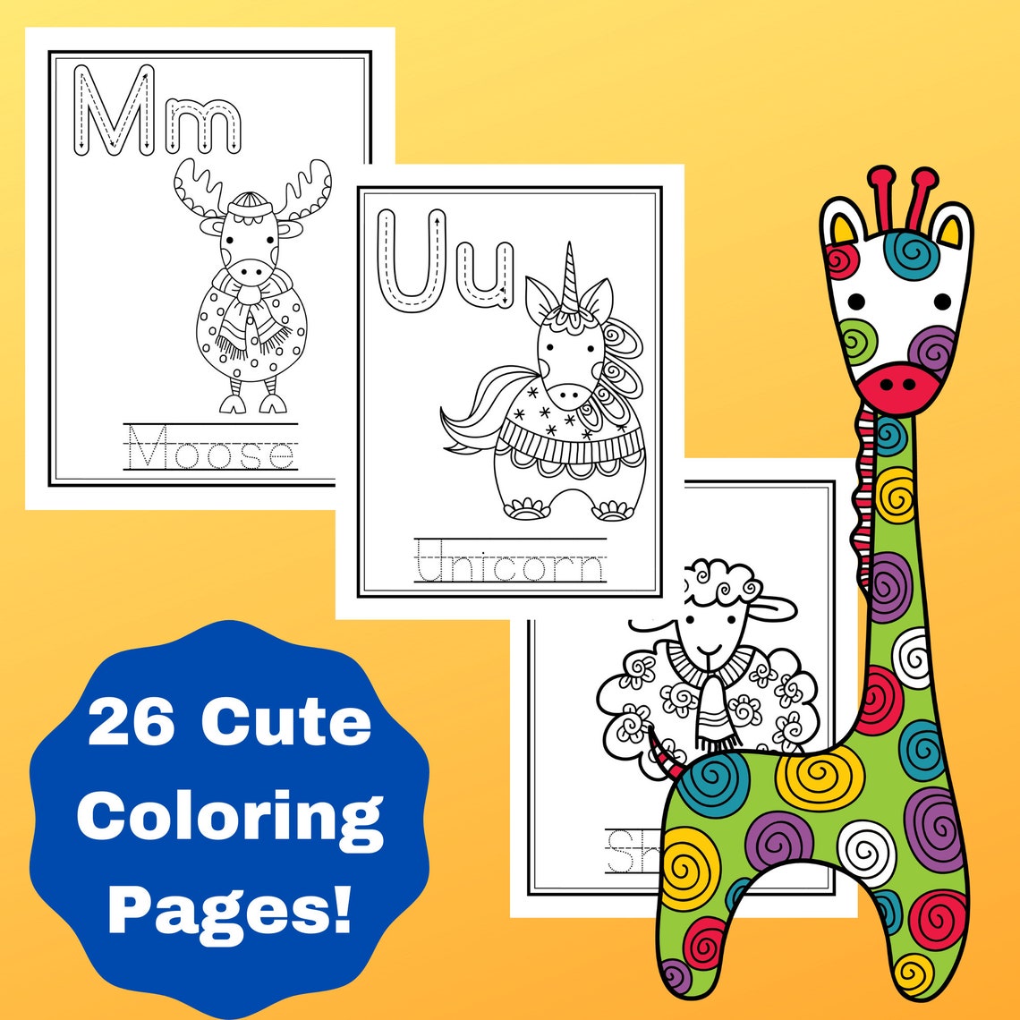 Animal Letter Tracing & Coloring Book: 78 Pages of Alphabet - Etsy