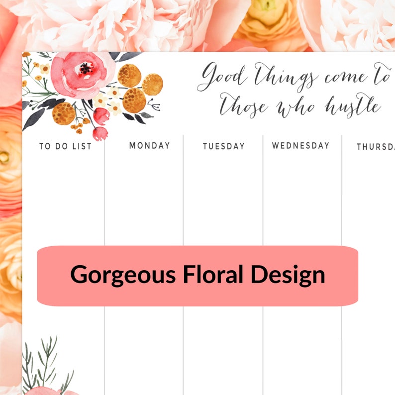 Printable Weekly Planner With Motivating Quote and Floral | Etsy