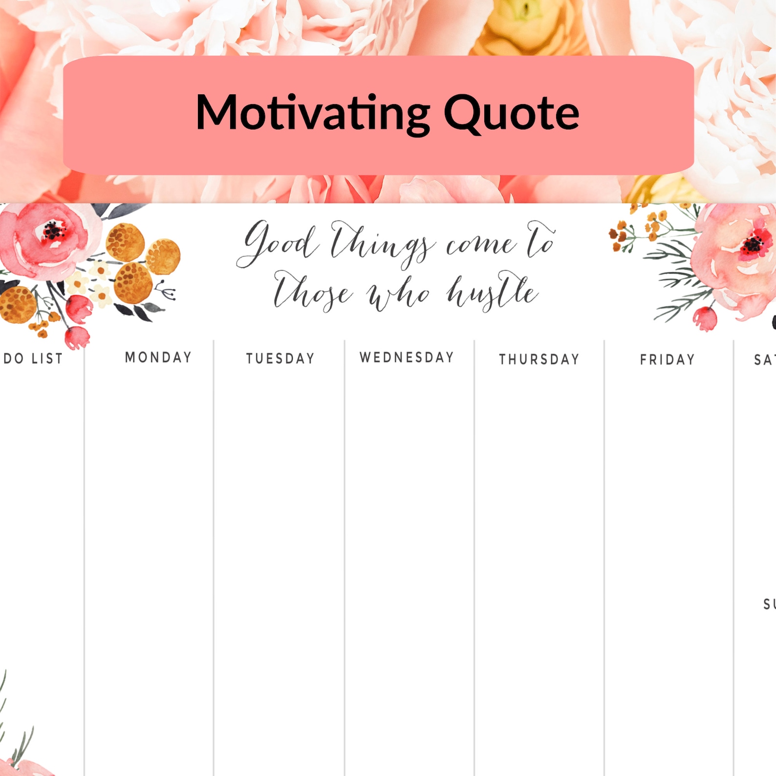 Printable Weekly Planner With Motivating Quote and Floral - Etsy