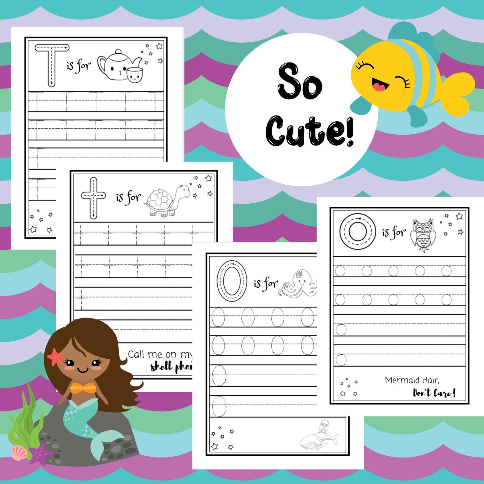 Mermaid Letter Tracing Book: 52 Printable Pages of Alphabet Handwriting ...