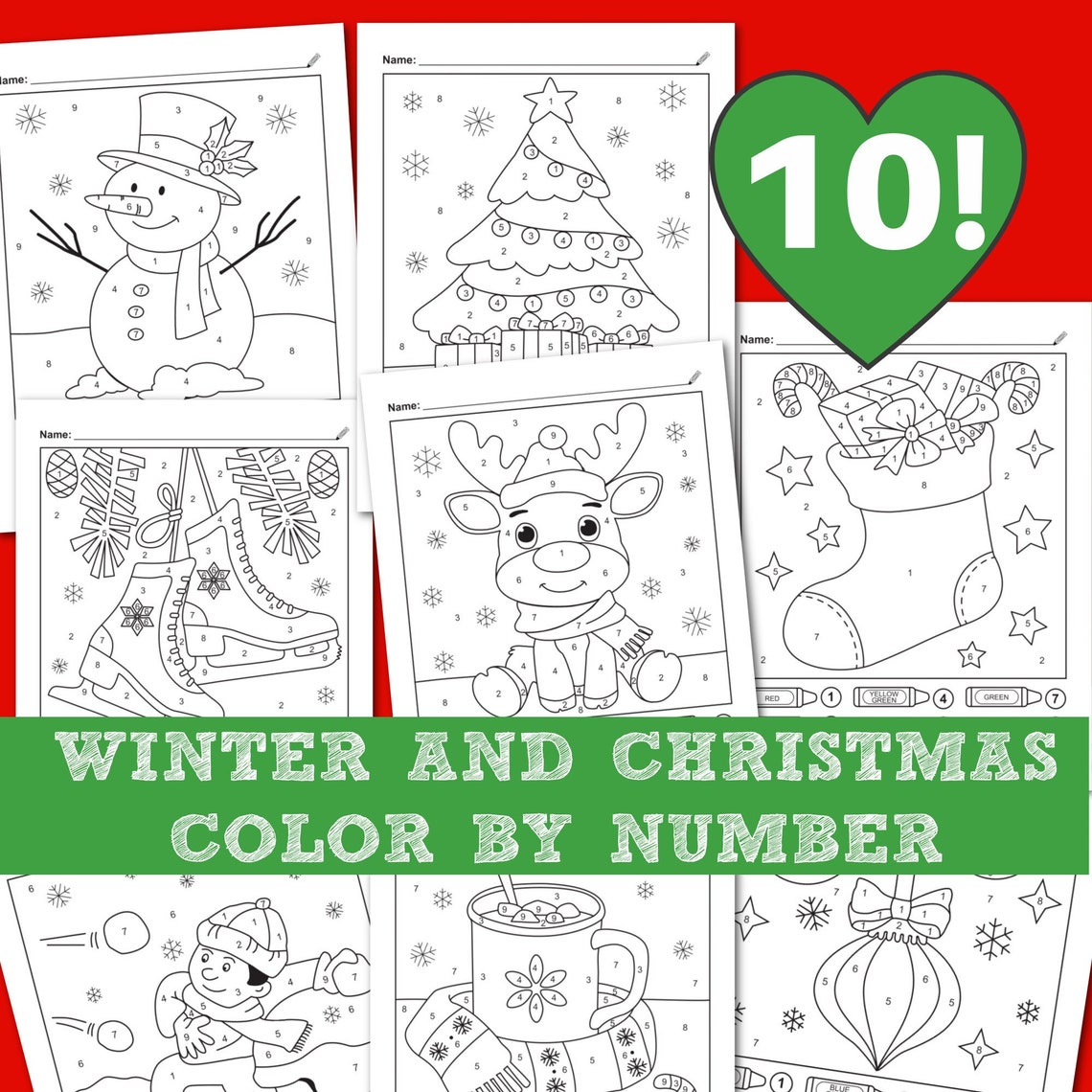 10 Winter & Christmas Color by Number Printables: Teach - Etsy