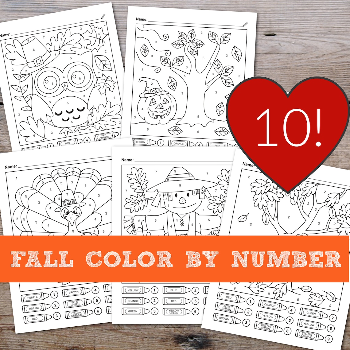 10 Autumn Color by Number Printable Coloring Pages for Kids - Etsy Canada