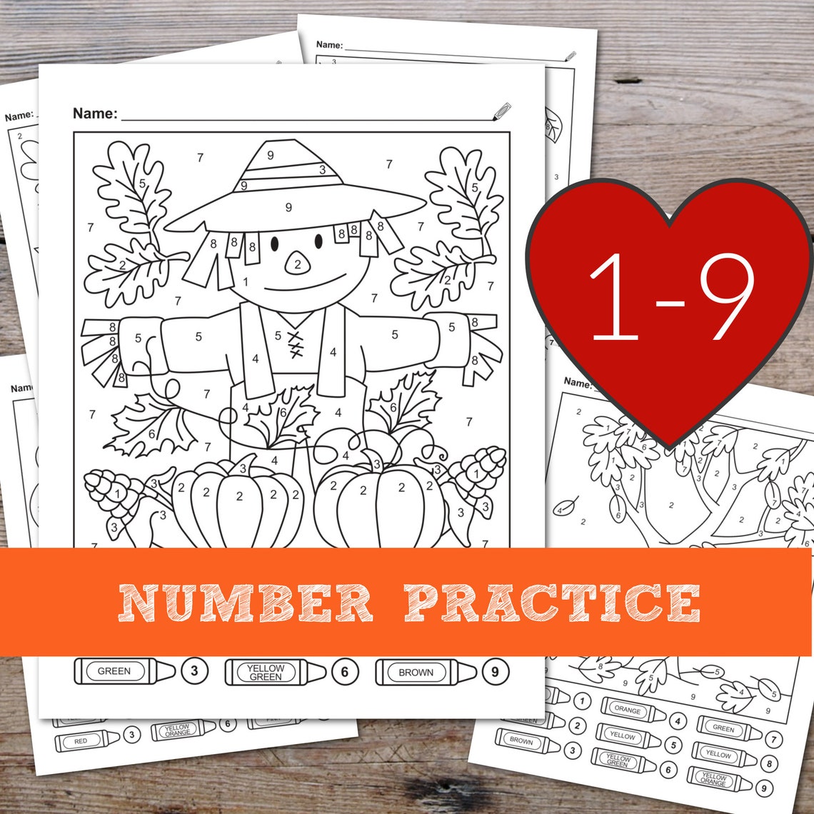 10 Autumn Color by Number Printable Coloring Pages for Kids - Etsy Canada