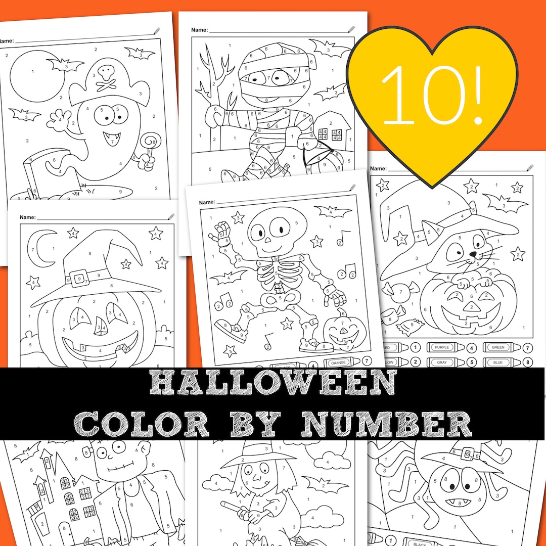 10 Halloween Color by Number Printables: Teach Numbers & Colors ...