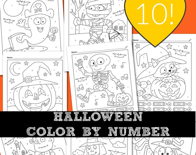10 Halloween Color by Number Printables: Teach Numbers & Colors ...