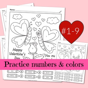 5 Cute Valentine's Day Color by Number Coloring Pages for Kids - Etsy