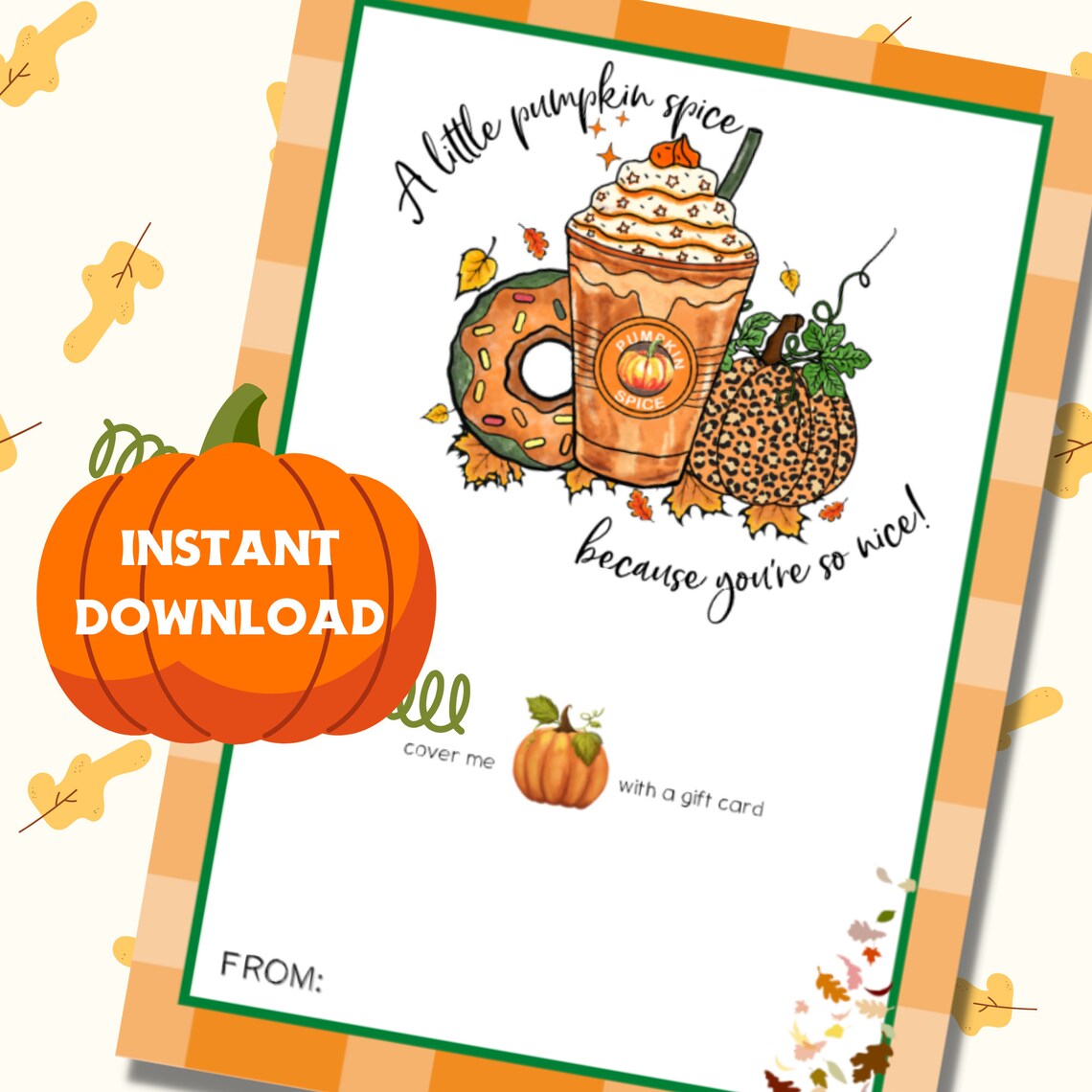 Pumpkin Spice Coffee Gift Card Printable - Etsy