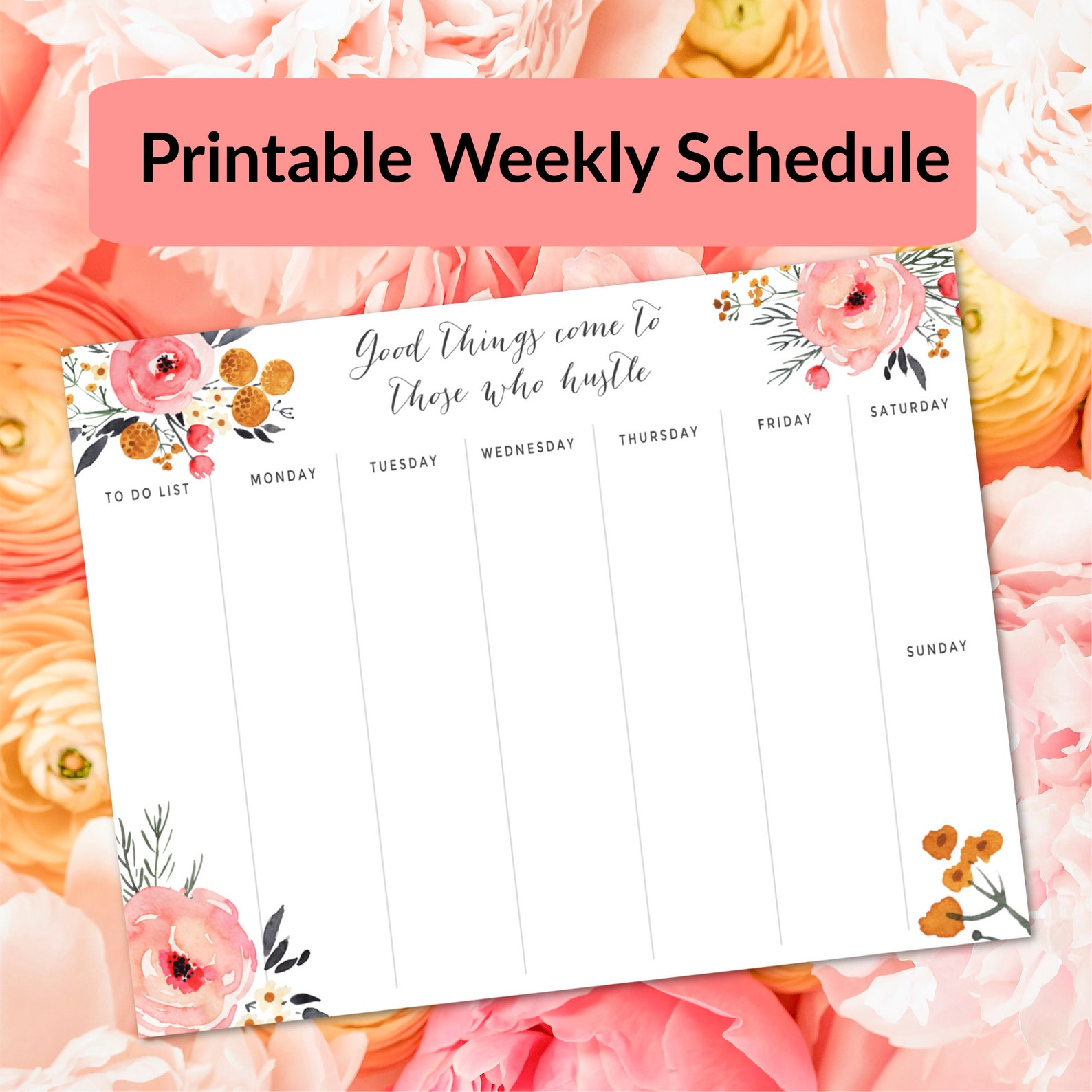 Printable Weekly Planner With Motivating Quote and Floral - Etsy