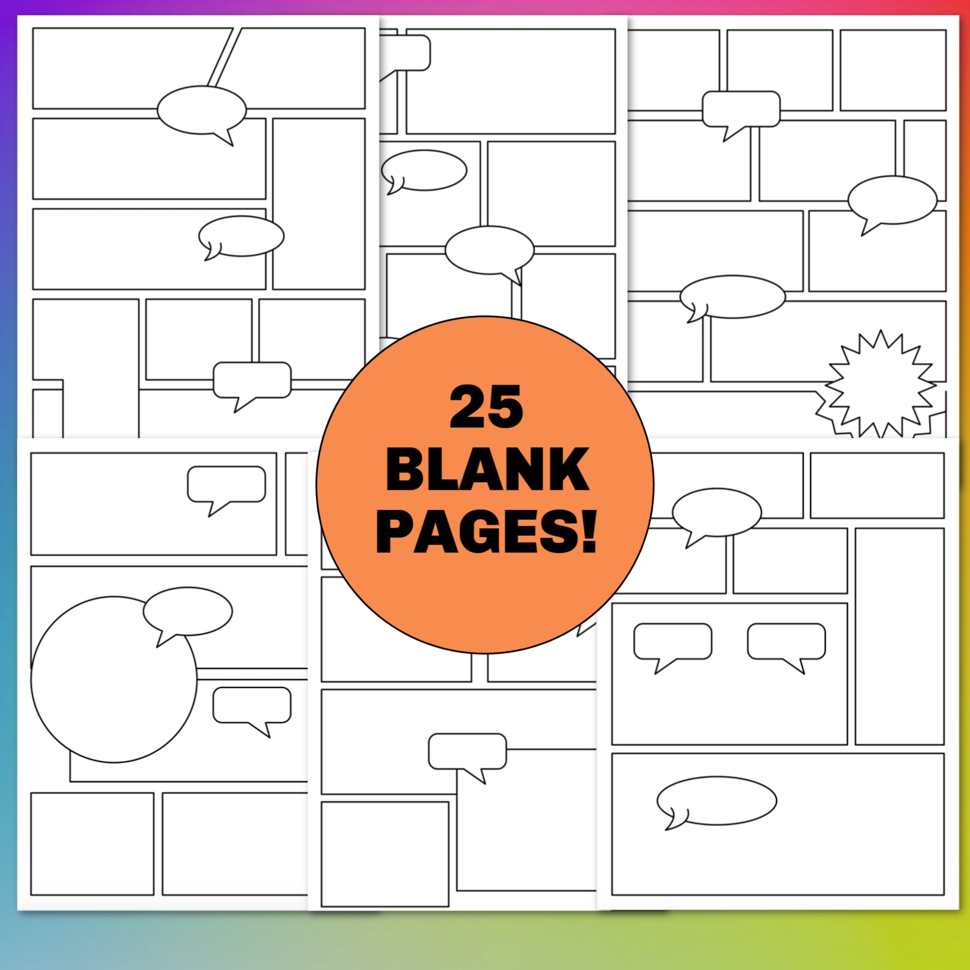 25 Blank Comic Book Pages to Make Your Own Comic, Exclusive Printable ...