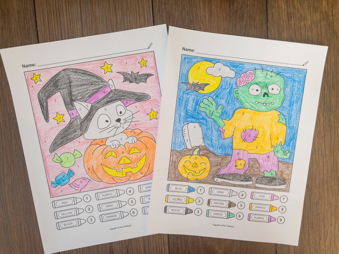 10 Halloween Color by Number Printables: Teach Numbers & - Etsy