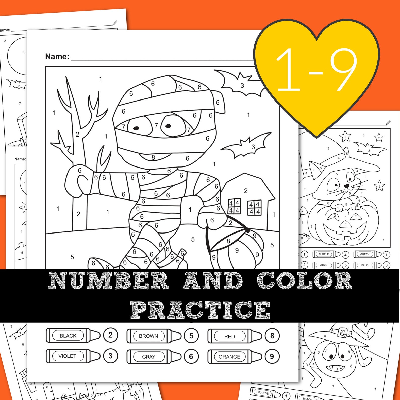 10 Halloween Color by Number Printables: Teach Numbers & Colors ...
