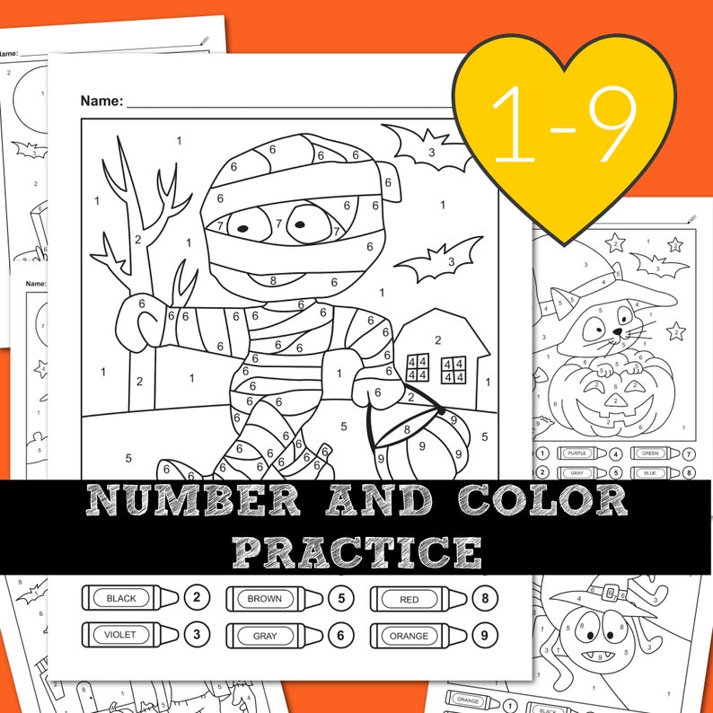 10 Halloween Color by Number Printables: Teach Numbers & - Etsy