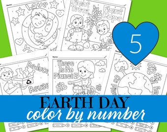 Earth Day Color by Number Printables in Spanish - Etsy