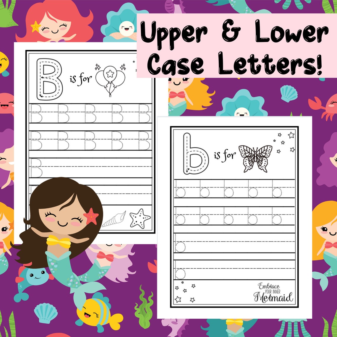 Mermaid Letter Tracing Book: 52 Printable Pages of Alphabet - Etsy