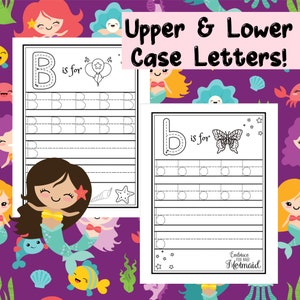 Mermaid Letter Tracing Book: 52 Printable Pages of Alphabet Handwriting ...