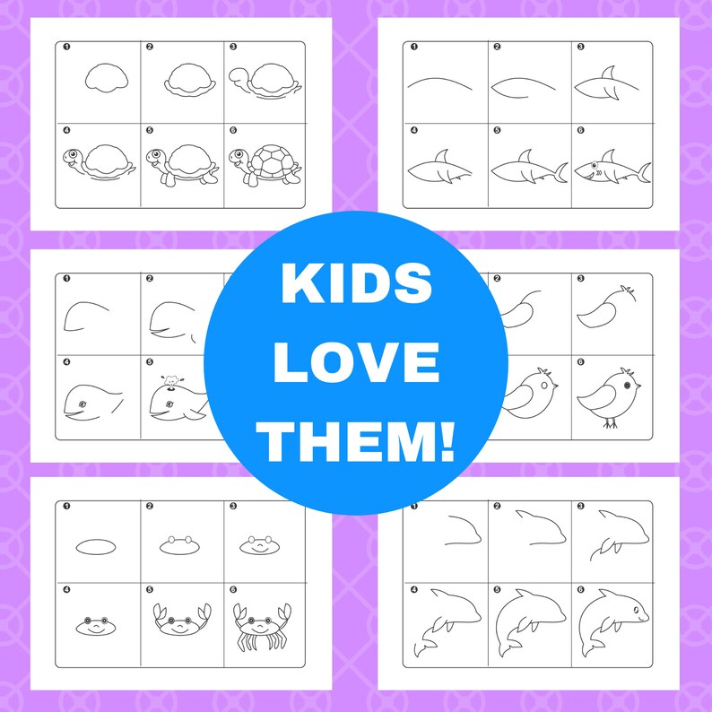 30 Step-by-step Animals for Kids: Directed Drawing How to - Etsy