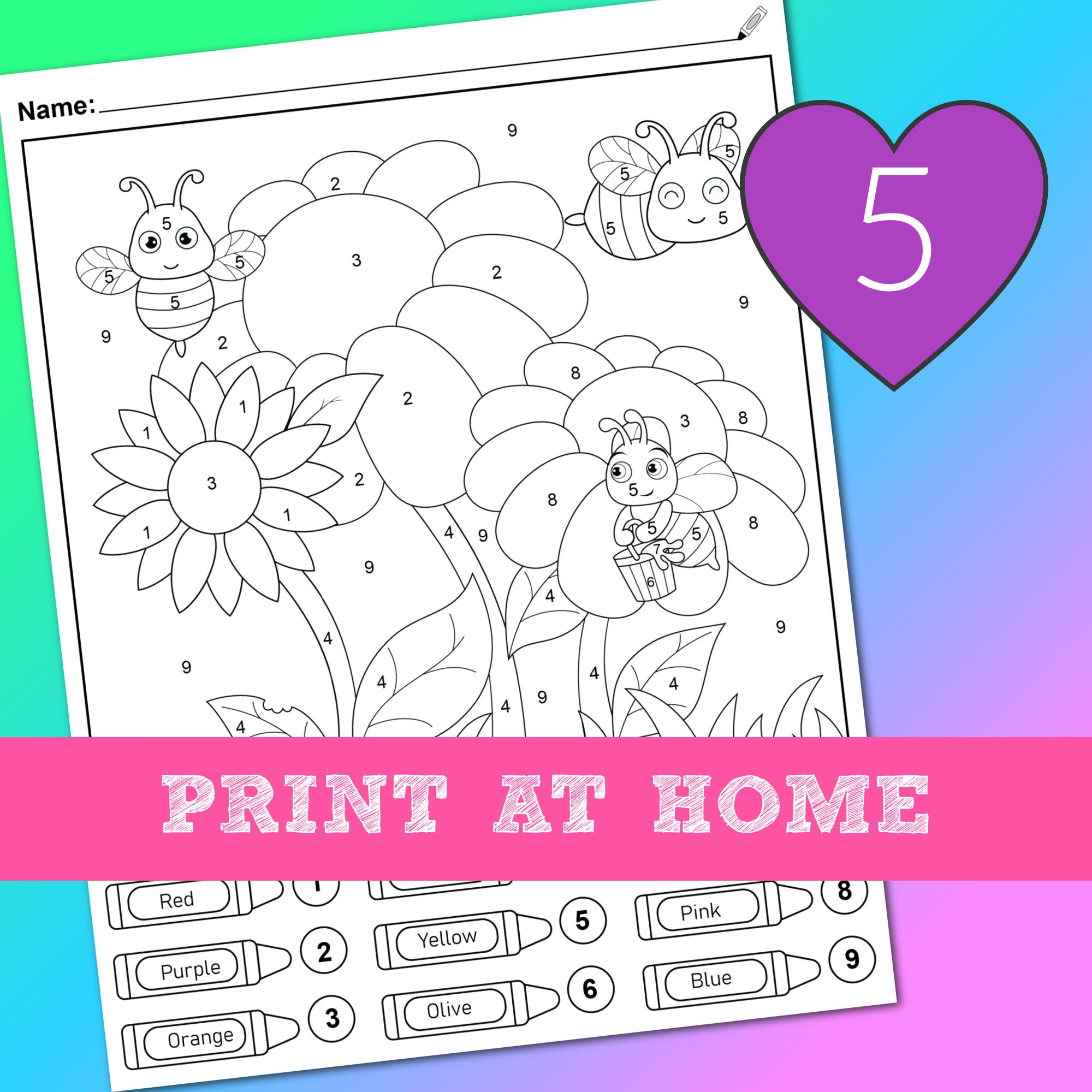 5 Cute Spring Color by Number Coloring Pages for Kids - Etsy