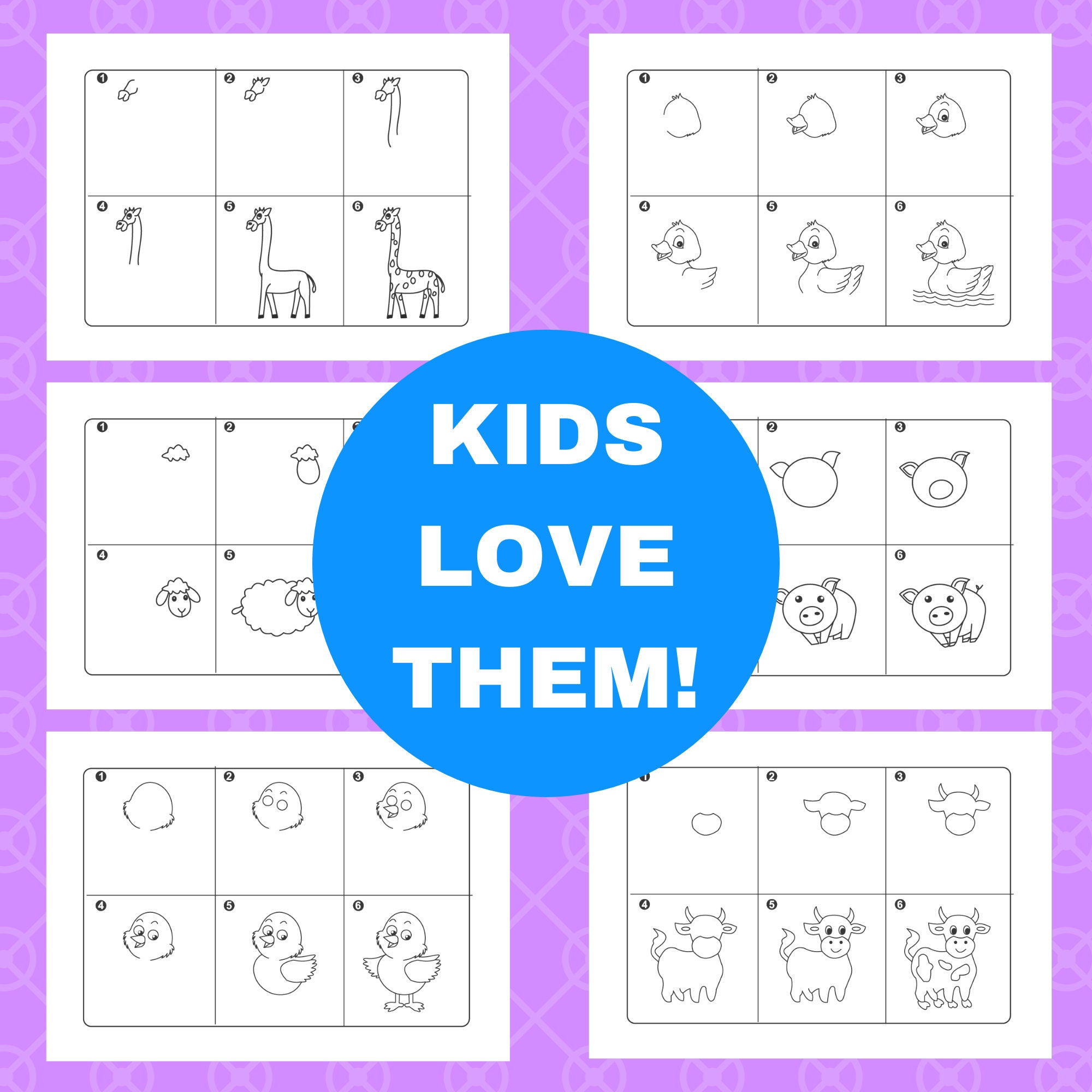 15 Step-by-step Animals for Kids: Directed Drawing Printables, How to ...