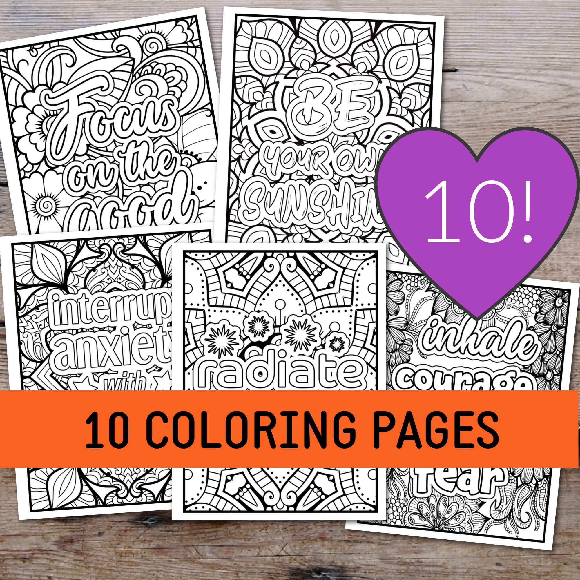 10 Gratitude & Positive Quotes Coloring Pages - Etsy