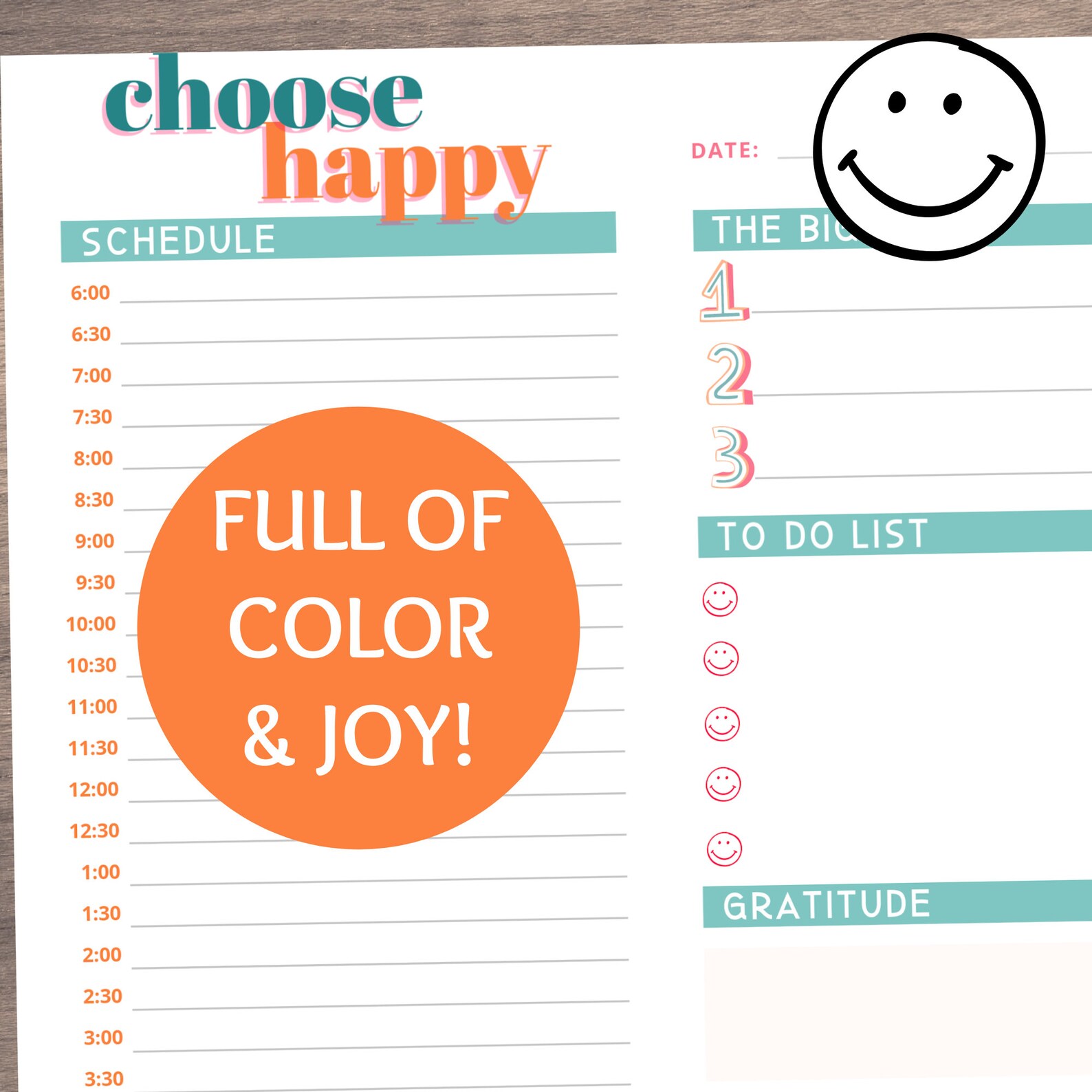 Happy Planner Printable Daily Planner With Priorities, Gratitude ...