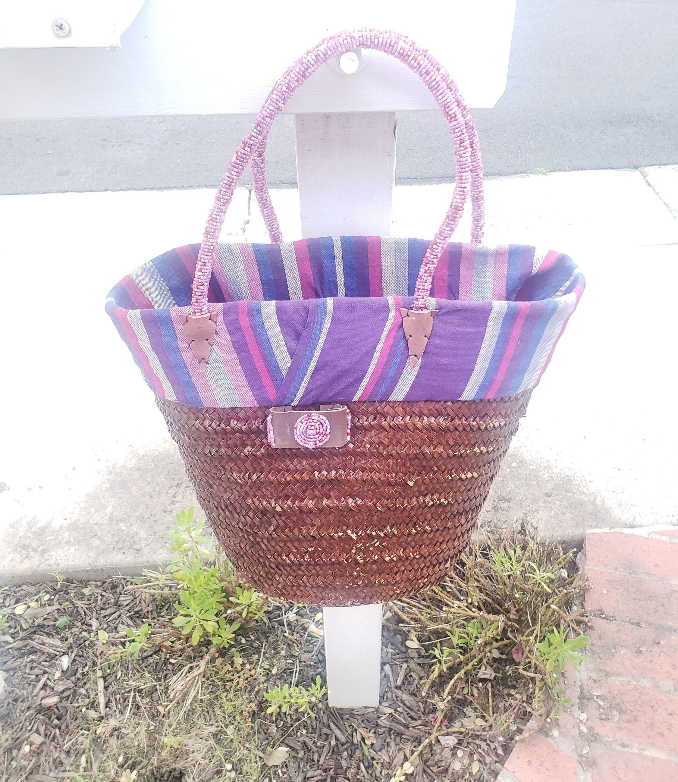 African Beaded Straw Bag Handwoven,tote Beach Bag,raffia Basket,african ...