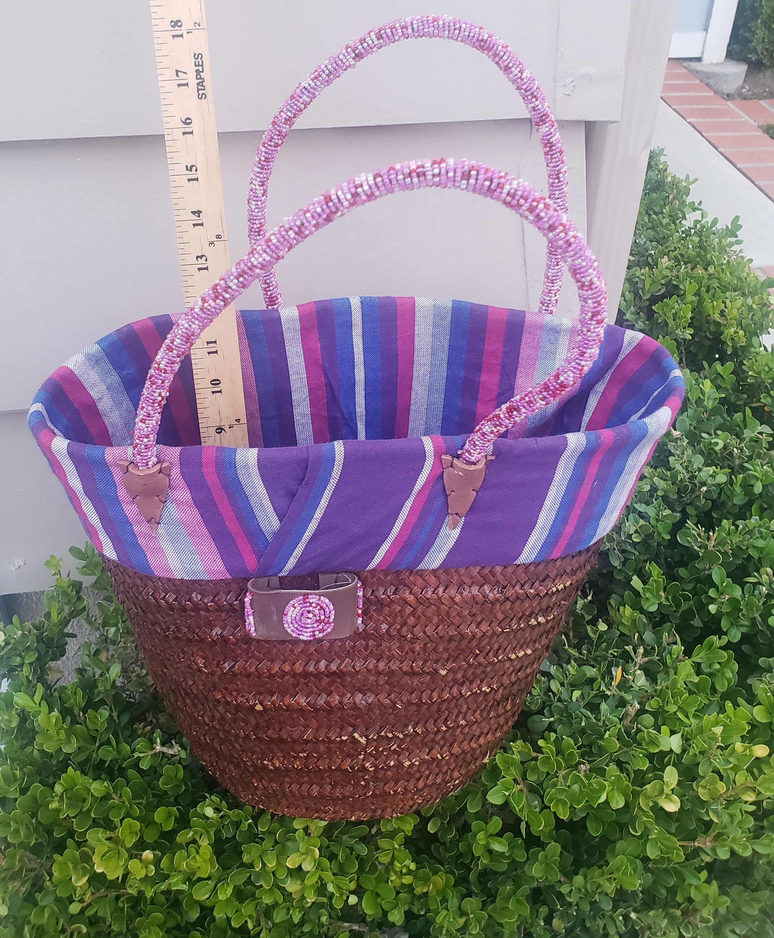African Beaded Straw Bag Handwoven,tote Beach Bag,raffia Basket,african ...