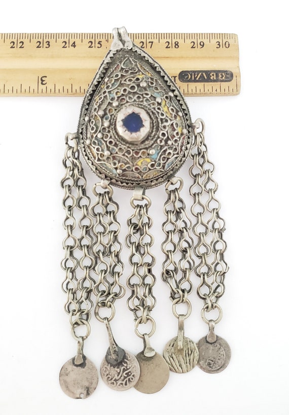 Antique Moroccan Silver enamel Berber Teardrop Pendan… - Gem