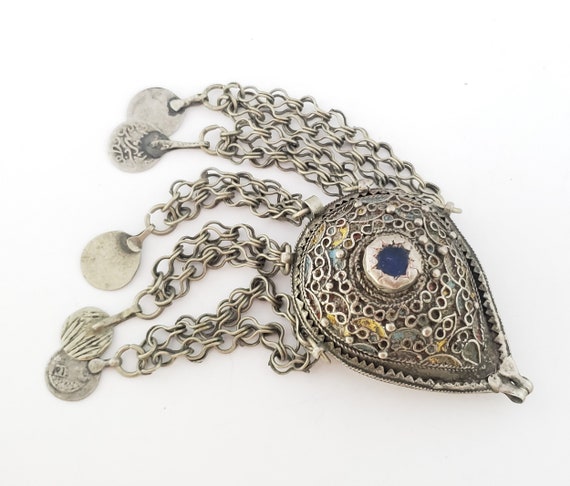 Antique Moroccan Silver enamel Berber Teardrop Pendan… - Gem