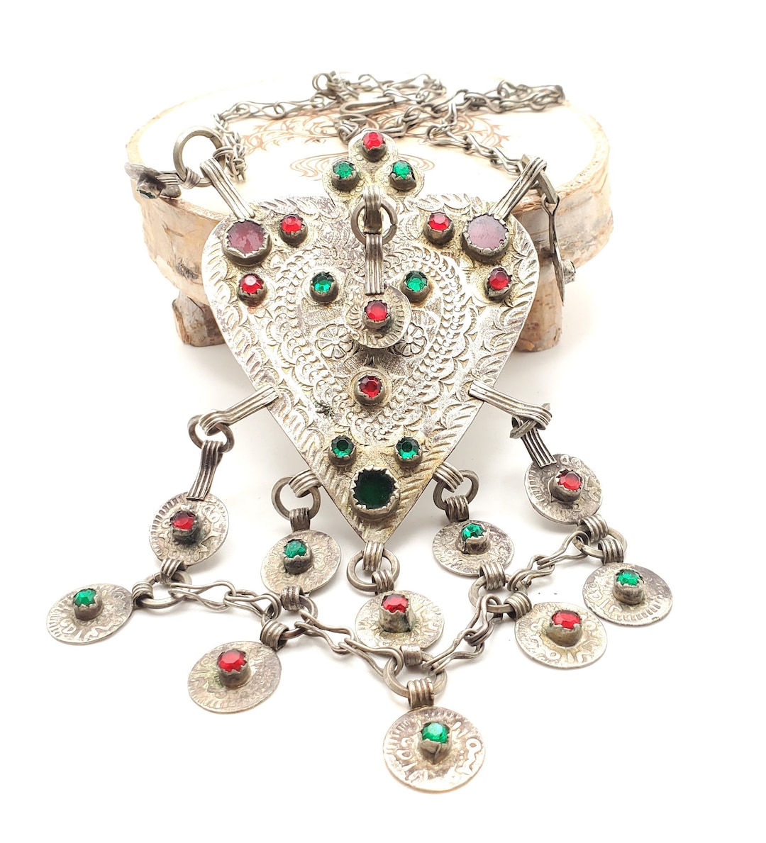 Moroccan Berber Silver Coin Pendant Necklace 1960s Coin Beads, Handmade ...