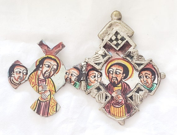 Ethiopian Coptic Painted Cross Icon Handmade Religiou… - Gem