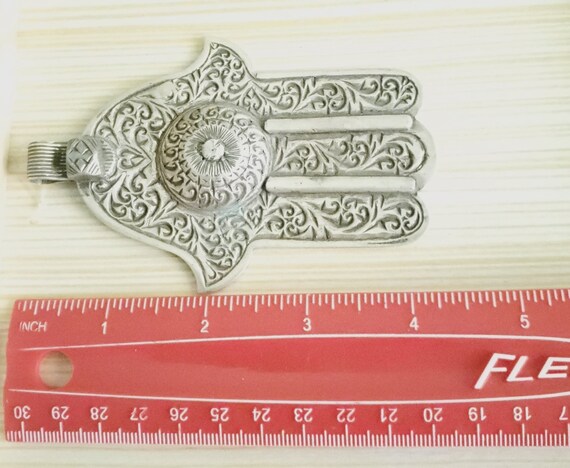 Moroccan Old Huge silver Hand of Fatima Hamsa Pendant… - Gem