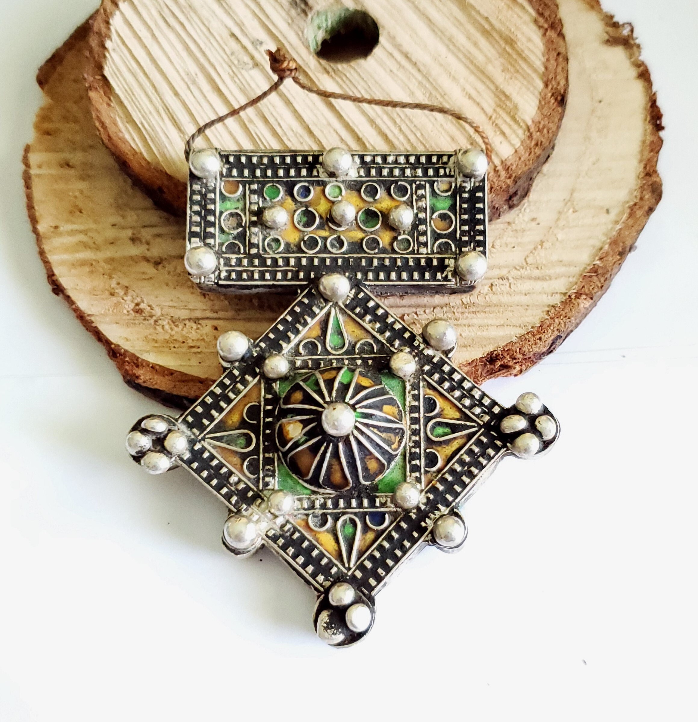 Moroccan Huge Old Enamel Silver Cross Pendant silver - Etsy UK