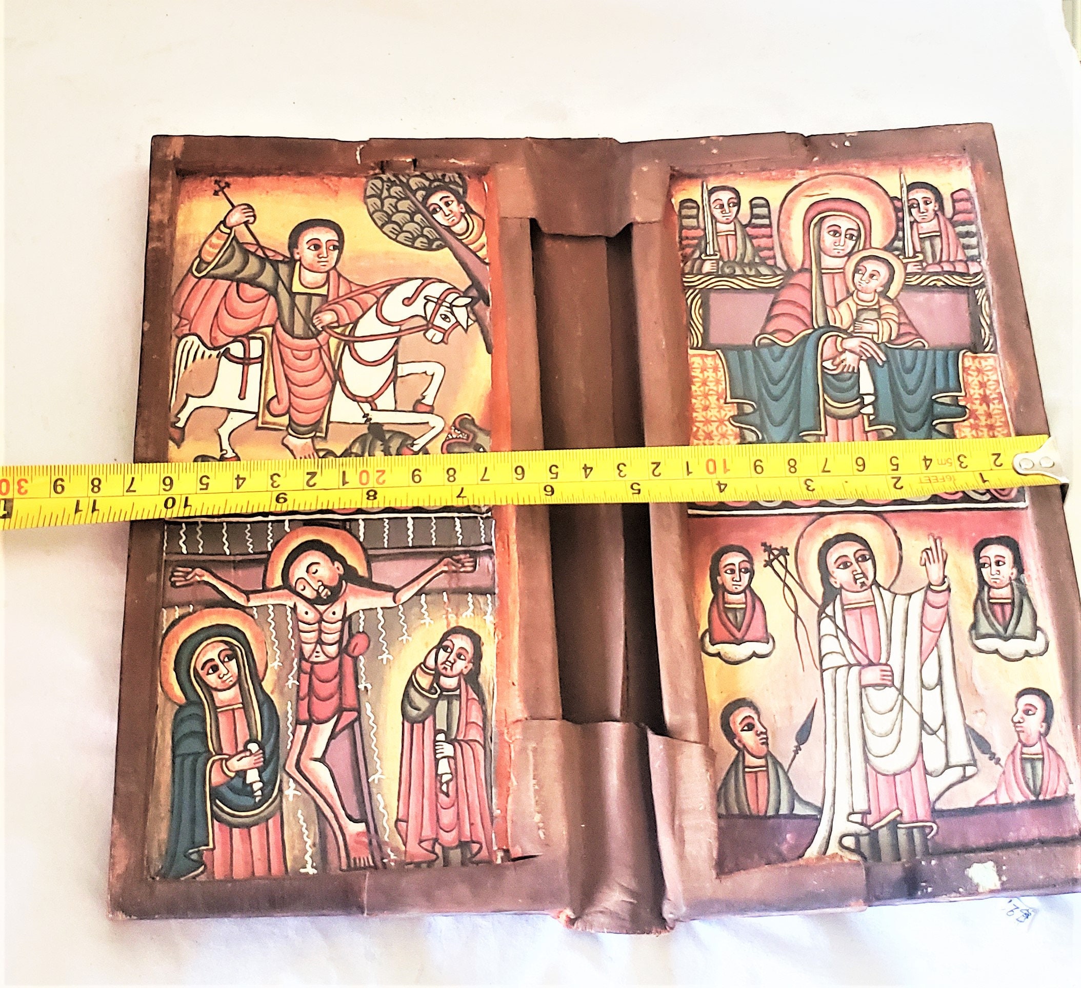 Antique Ethiopian Coptic Icon: Hand-painted Leather-bound Wood Panel - Etsy