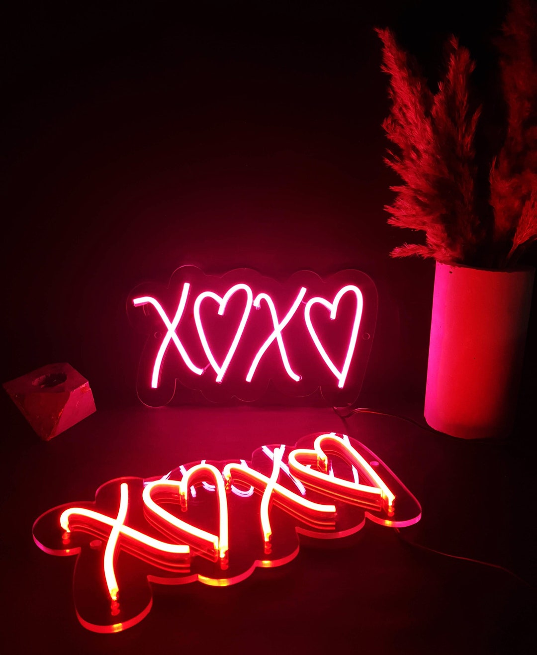 Romantic Xoxo LED Neon Sign, Pink Heart Wall Decor for Bedroom ...
