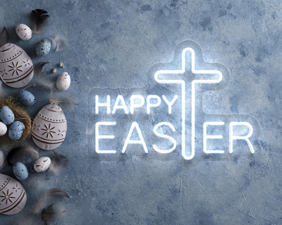 Happy Easter Neon Sign, Cross LED Sign, Easter Wall Decor, Spring Home ...