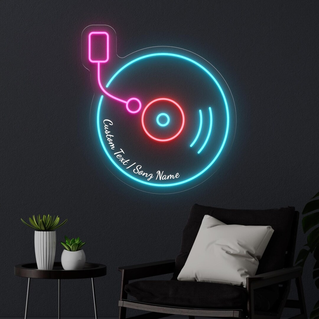 Vinyl Record Neon Sign, Personalized Gift With Custom Text, Song Name ...