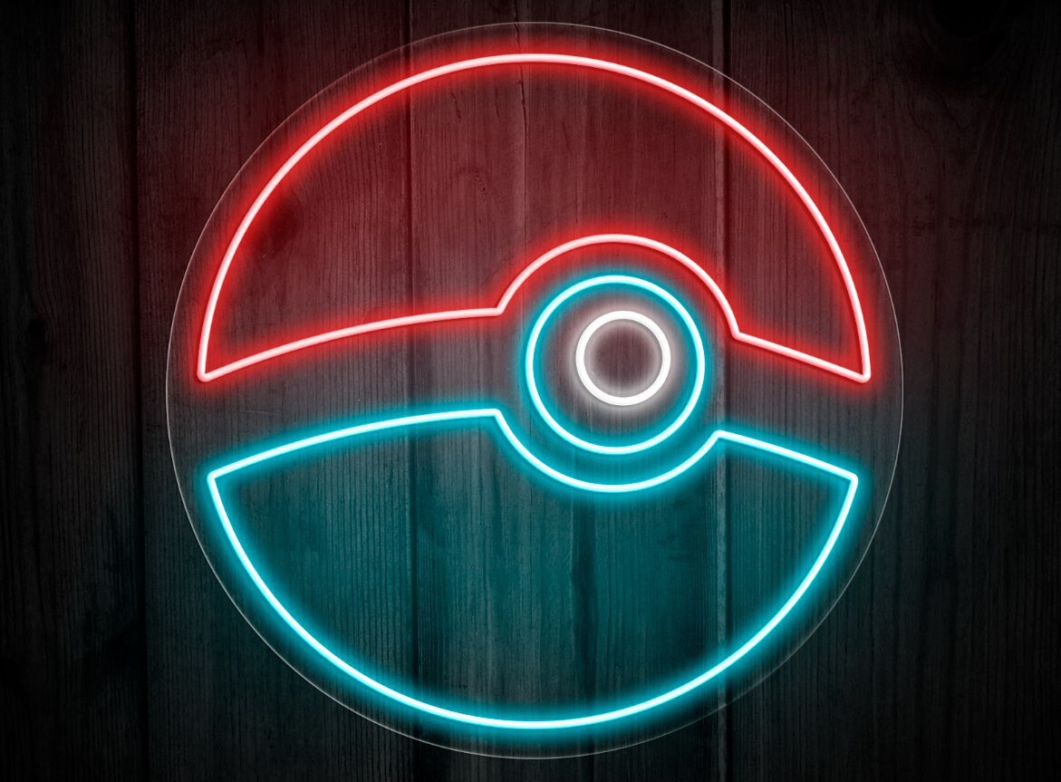 Pokeball Neon Sign, Pokeball LED Neon Sign, Games Room Sign, Anime Neon ...