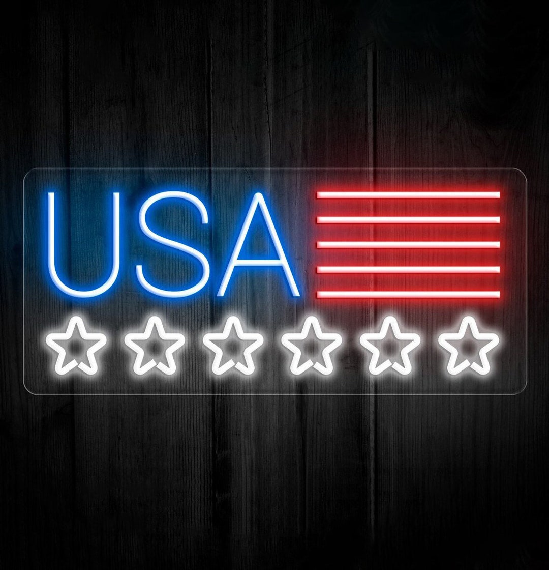 USA Flag Neon Sign, Custom Patriotic Flag Neon Sign, Wall Decor, Neon ...
