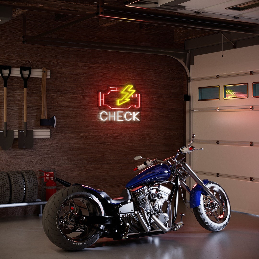 Check Engine Neon Sign, LED Garage Sign, Man Cave Wall Decor, Car Neon ...