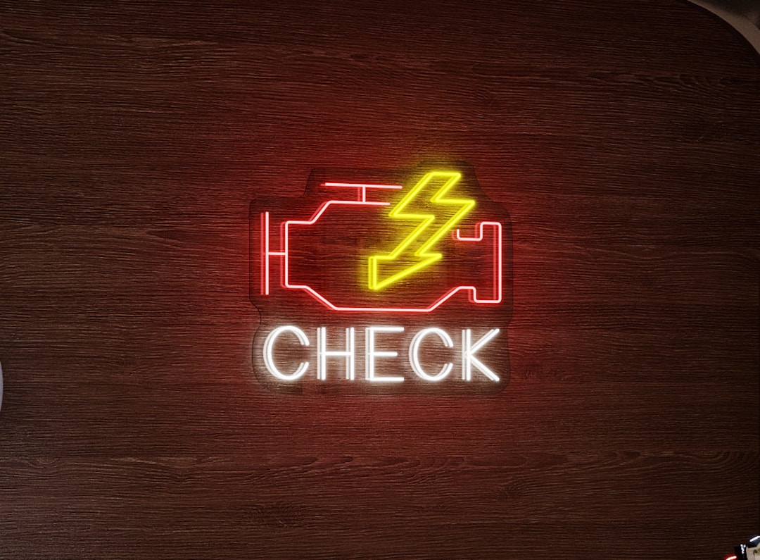 Check Engine Neon Sign, LED Garage Sign, Man Cave Wall Decor, Car Neon ...