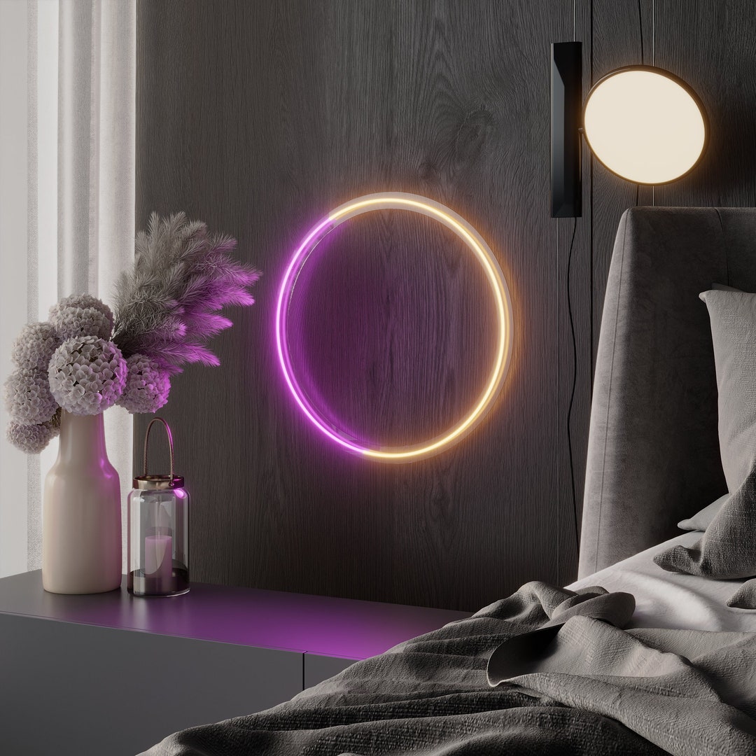 Circle Neon Sign, LED Neon Sign, Round Neon Sign, Bedroom Decor, LED ...