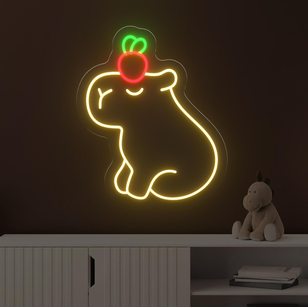 Capybara and Tomato Neon Sign, Cute Animal LED Wall Light, Funny Kawaii ...